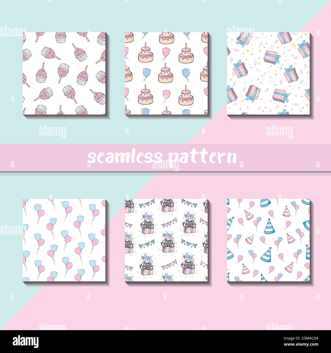 A vector illustration seamless pattern of a colorful cartoon birthday ...