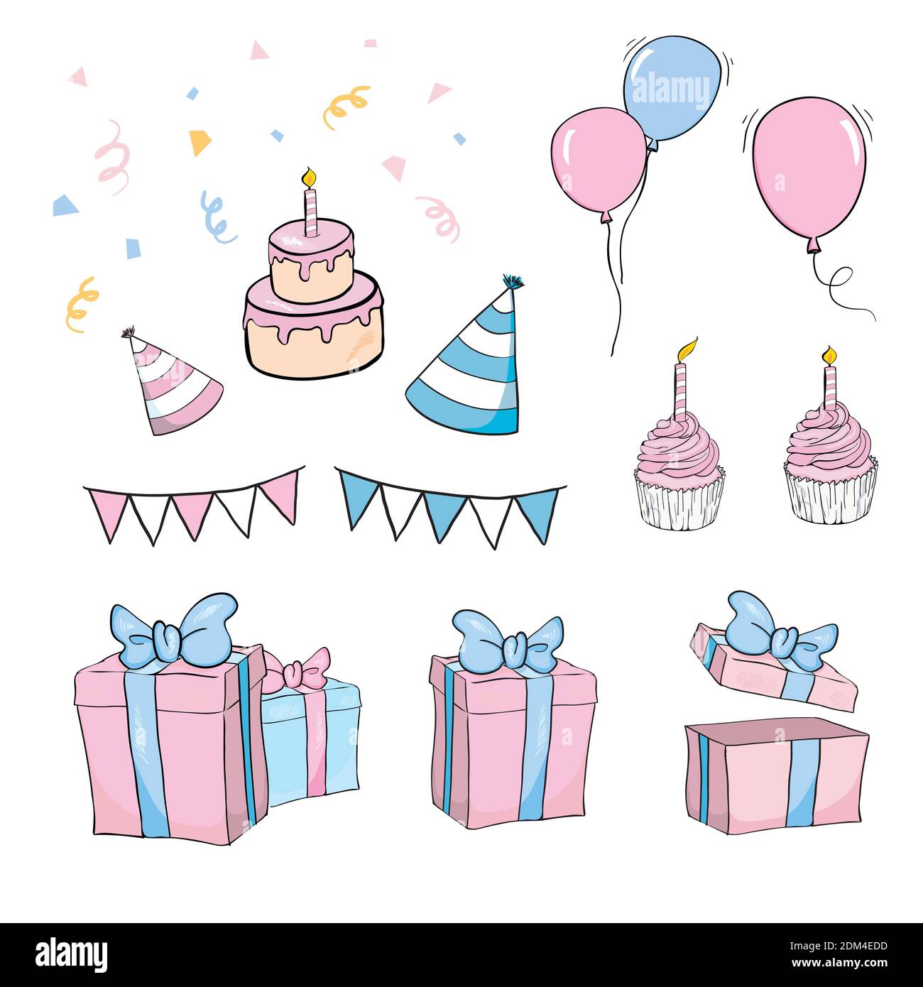 vector illustration of set of birthday object against white background ...