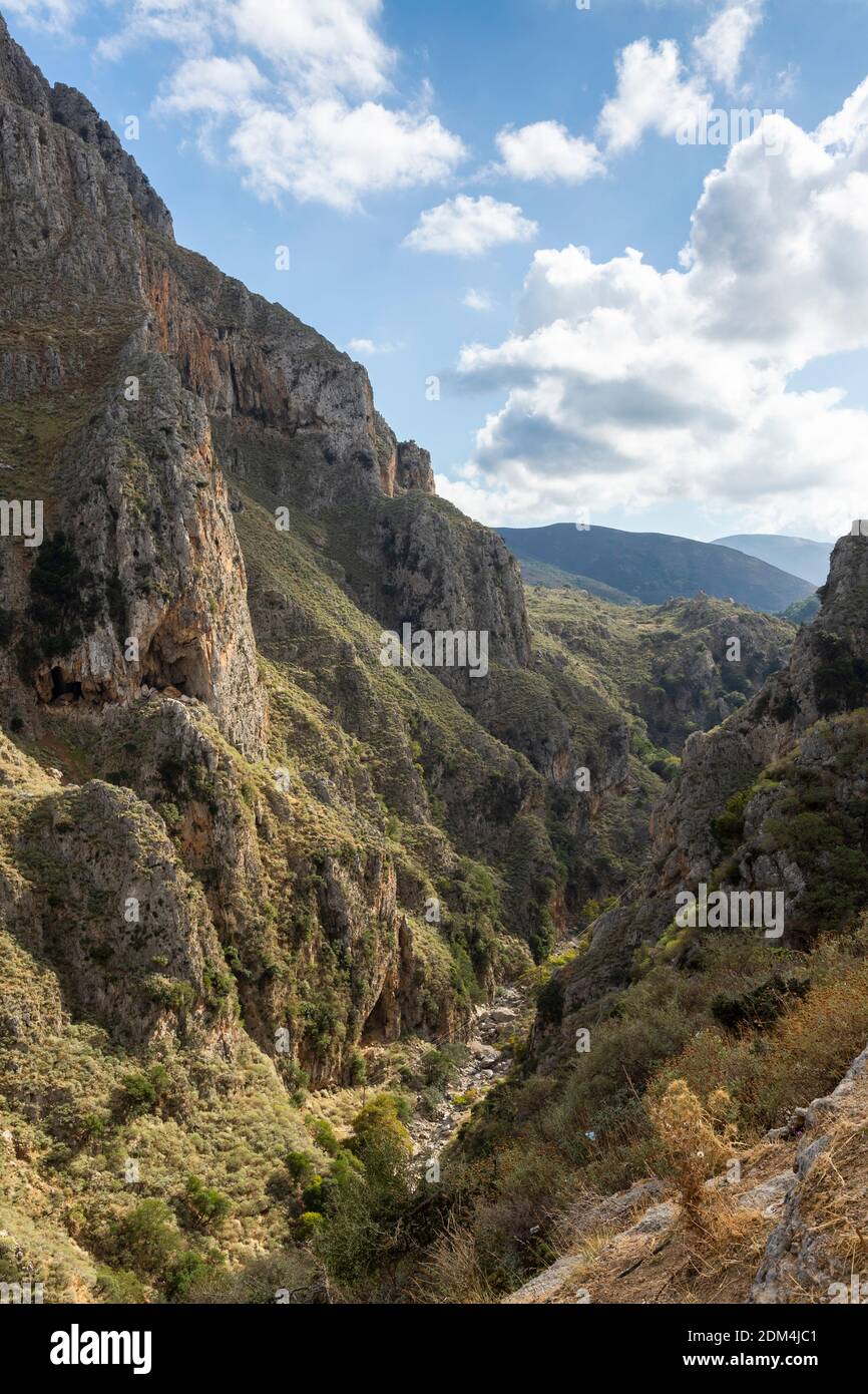 Landscape view of Topolia Gorge, Mithimna, Crete, Greece Stock Photo ...