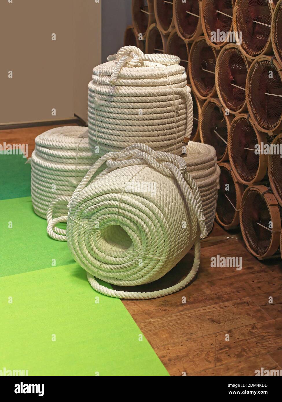 Thick New White Rolls of Ropes in Coils Stock Photo - Alamy