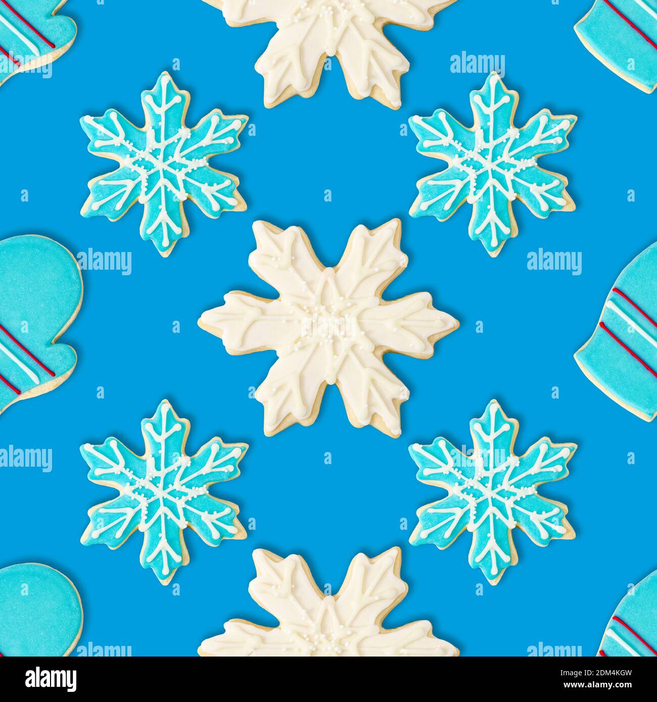 Mittens, Blue and White Snowflakes: Christmas Cookie Repeating Pattern ...