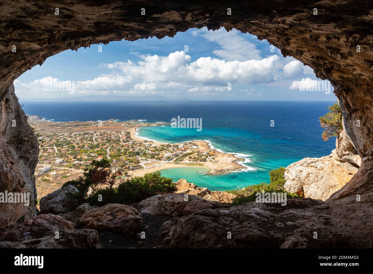View of Stavros Beach and Pachia Ammos Beach from inside Cave Lera ...