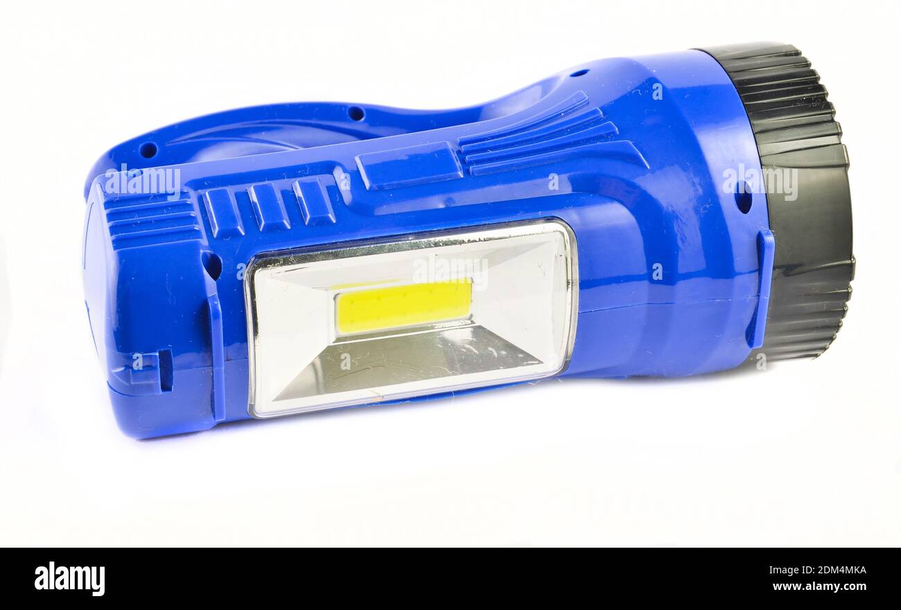 Blue flashlight isolated on white background Stock Photo - Alamy