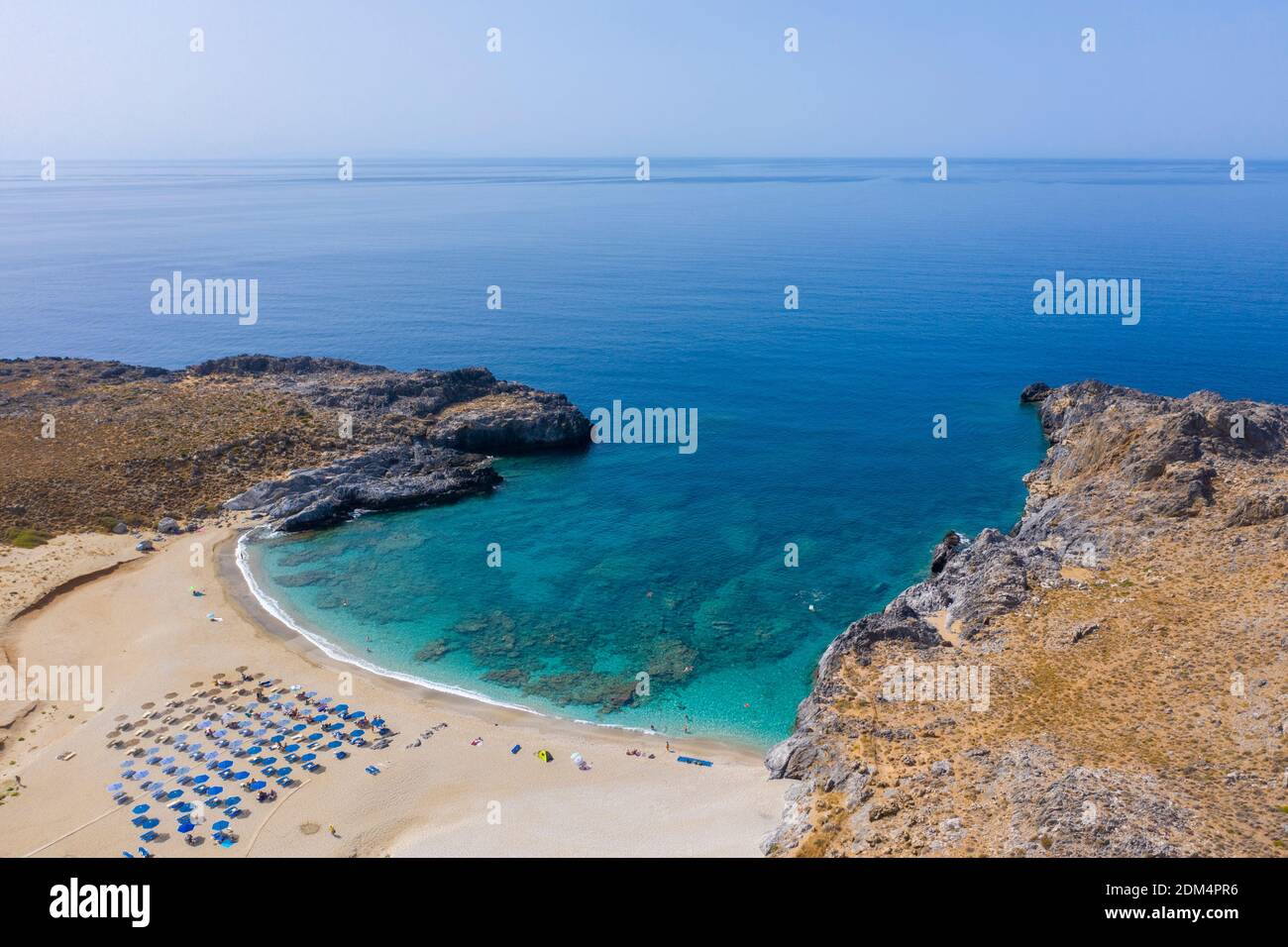 Aerial coastal view of Skinaria Beach on the south coast of Crete ...