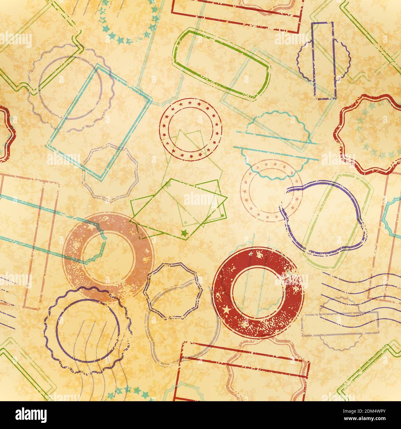 Lot of retro post and border stamps, grunge postmarks in old style ...