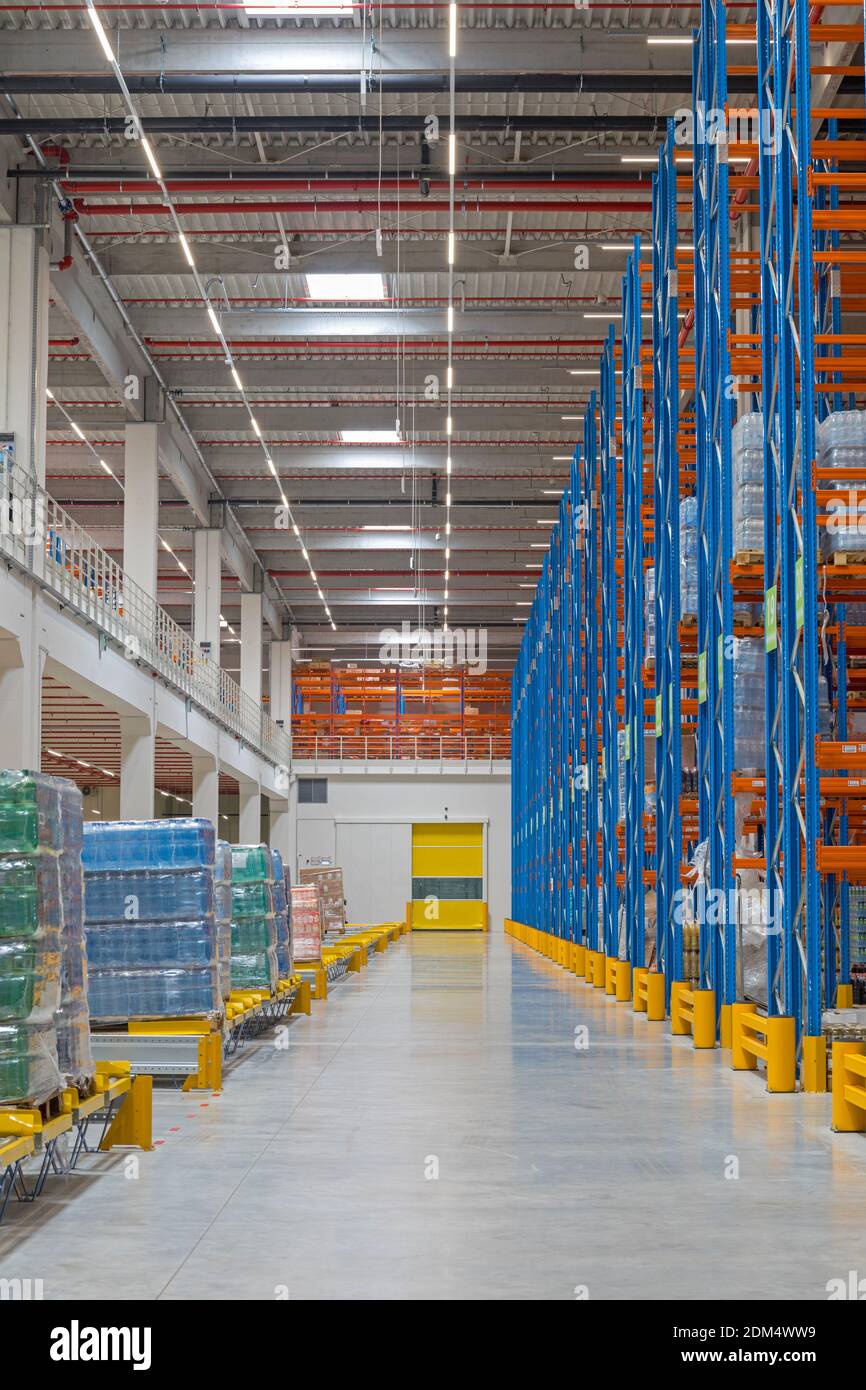 Distribution Warehouse Long Interior Aisle and Automatic Door Stock ...