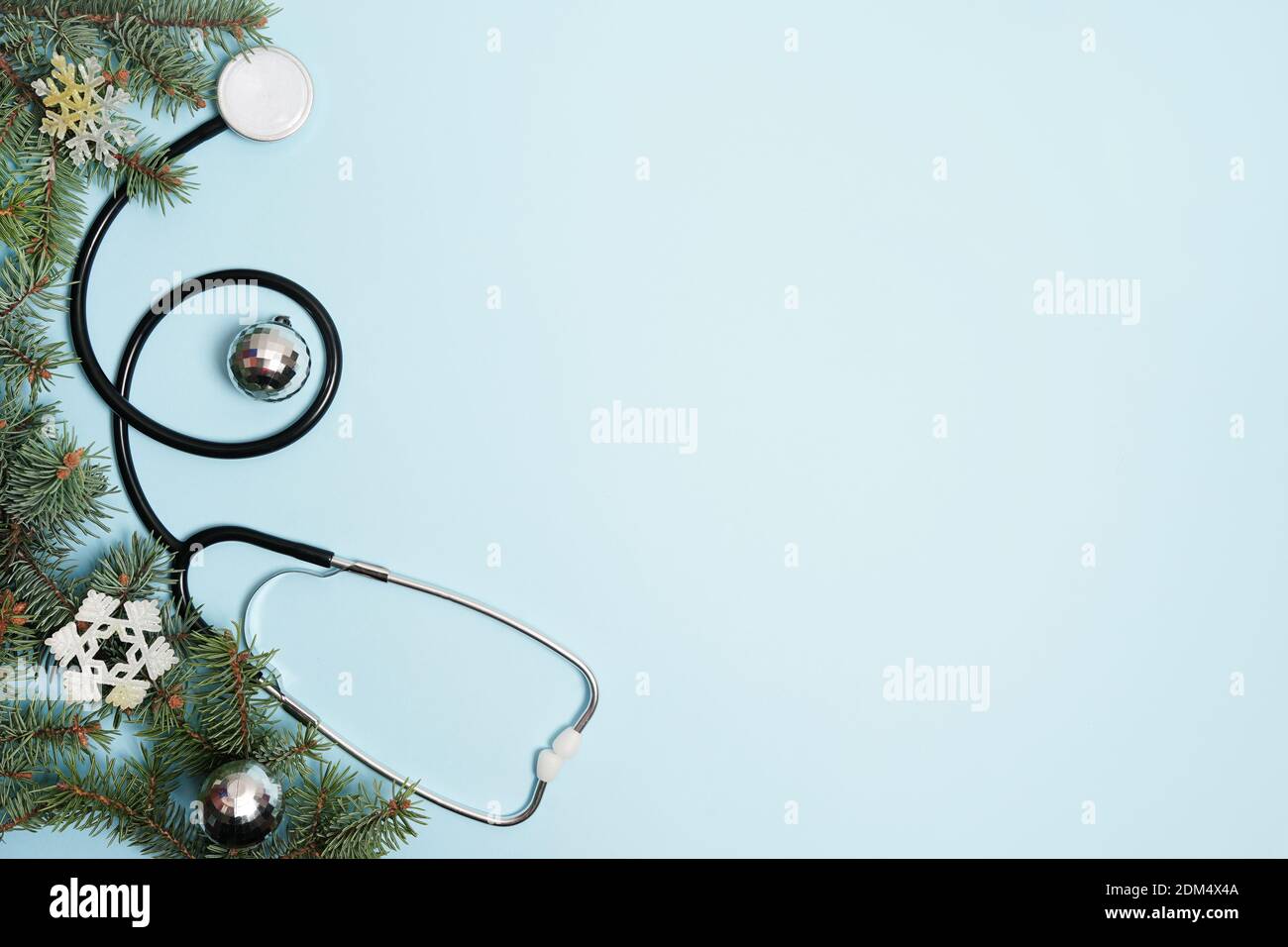 Medical christmas background with stethoscope, copy space. Medicine new ...