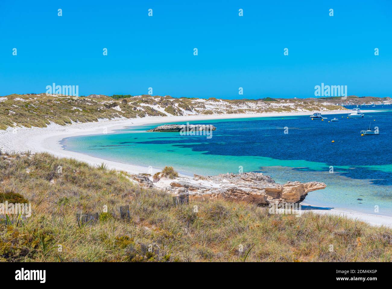 Boats mooring at Stark bay at Rottnest island in Australia Stock Photo ...