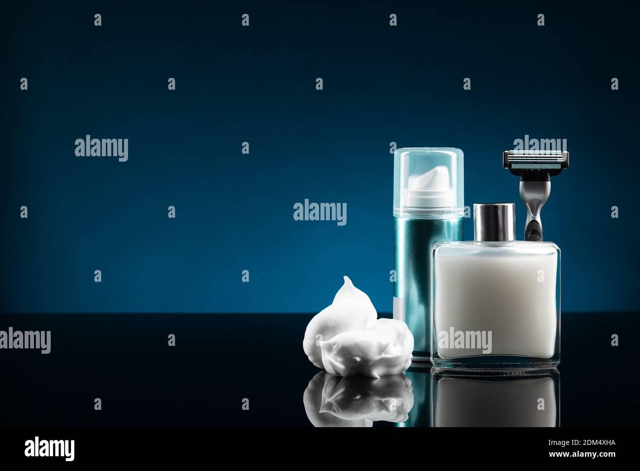 Set of shaving tools for men. with copy space. Dark blue background ...