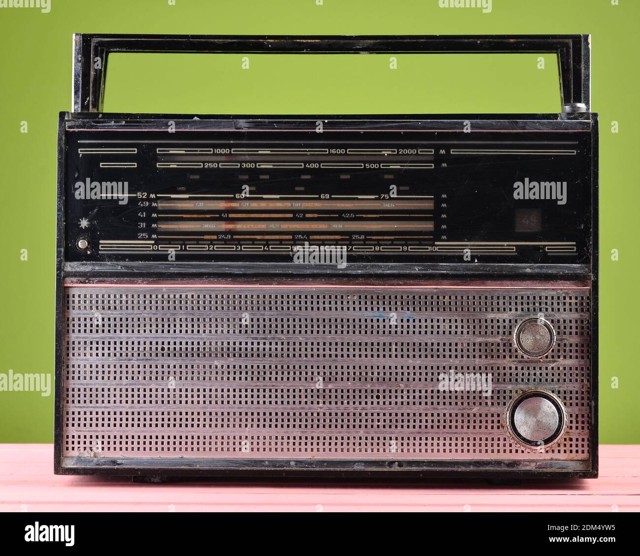 Retro radio on a green pastel background Stock Photo - Alamy