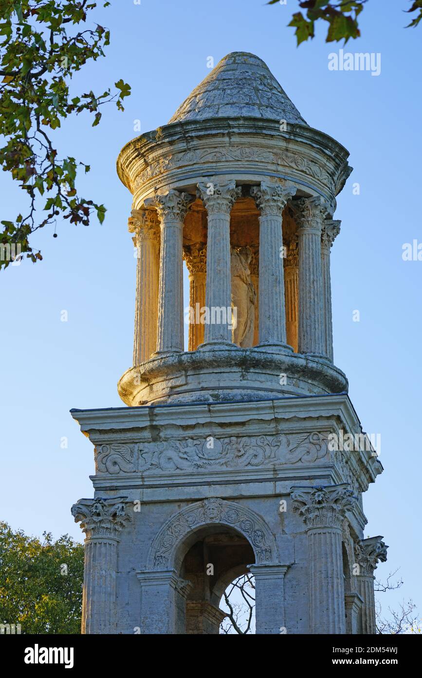 Ruins at the Roman archaeological site of Glanum in the Alpilles region ...