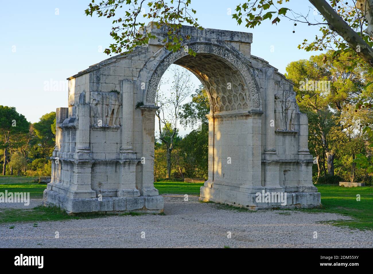 Ruins at the Roman archaeological site of Glanum in the Alpilles region ...
