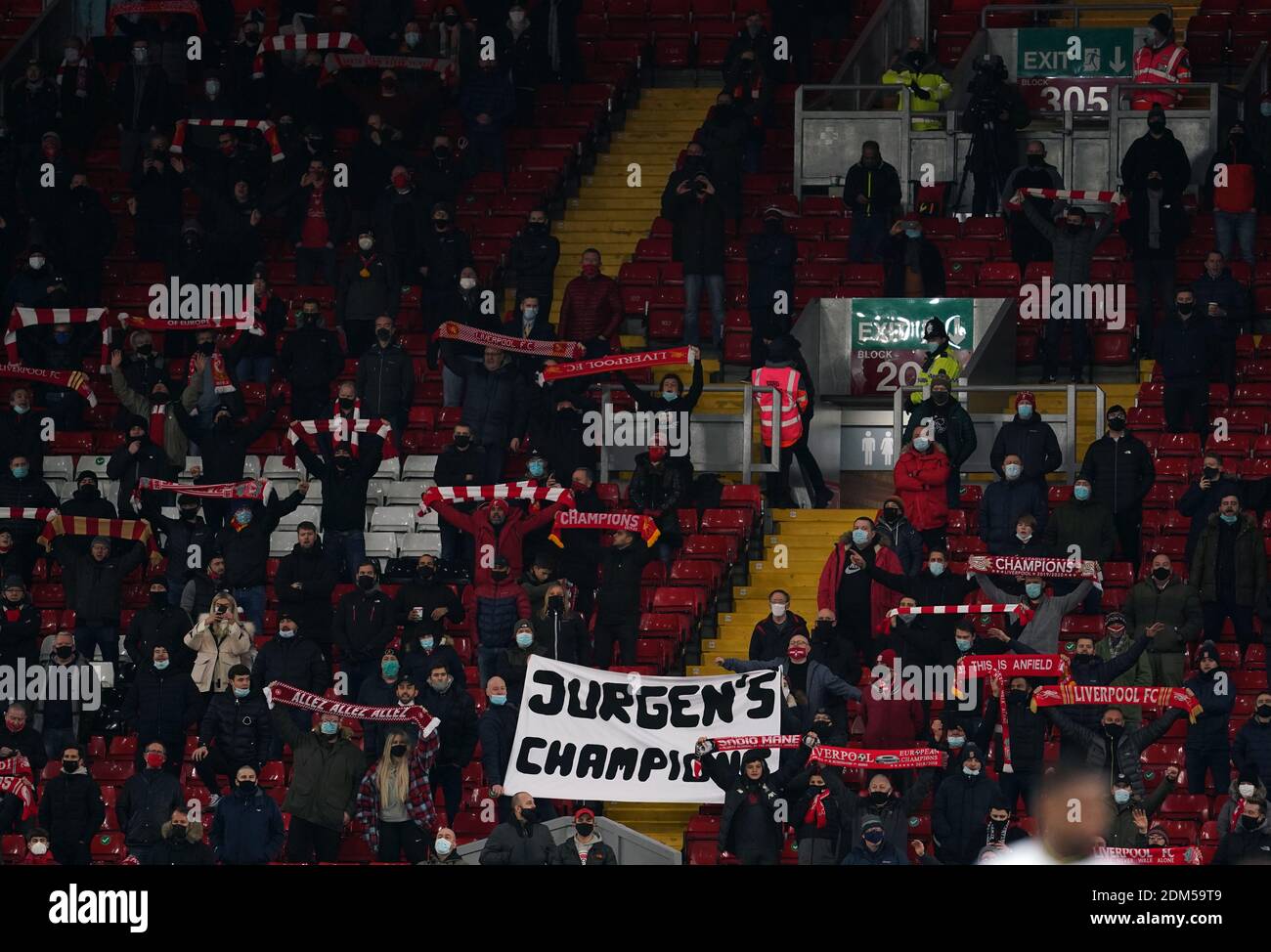 Liverpool fans with Champions Banners during the Premier League match ...