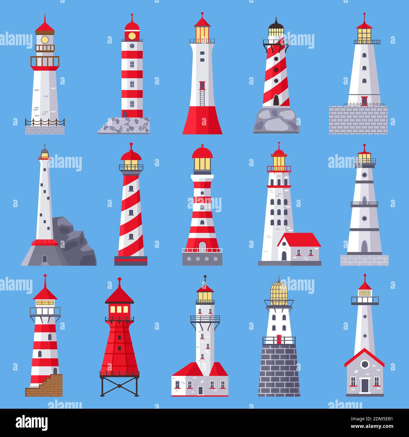 Architectural lighthouse. Sea beacons with searchlight, marine ship ...