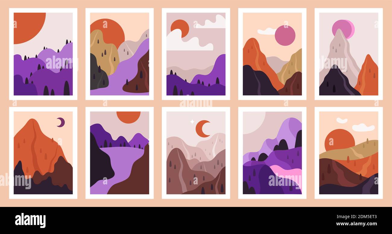 Contemporary outdoor view. Abstract minimalist landscapes, modern ...