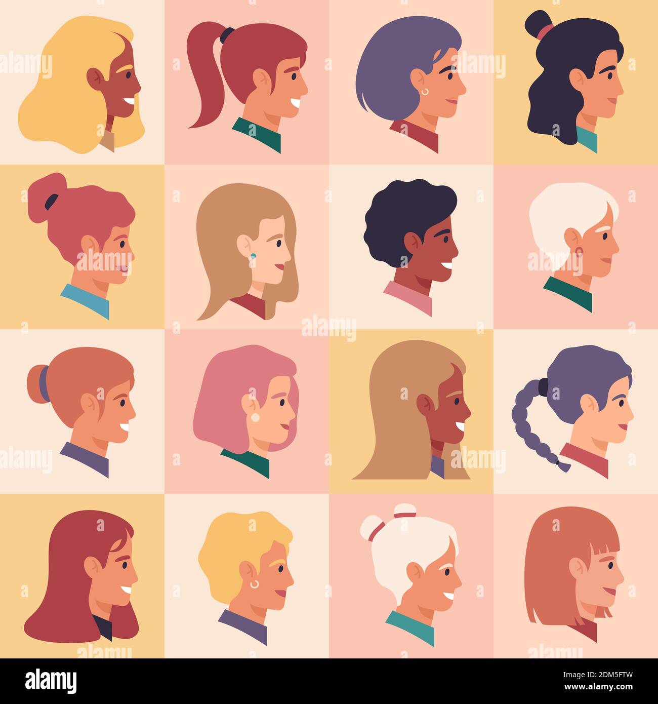 Female profile faces. Women portraits, various nationality, brunette ...