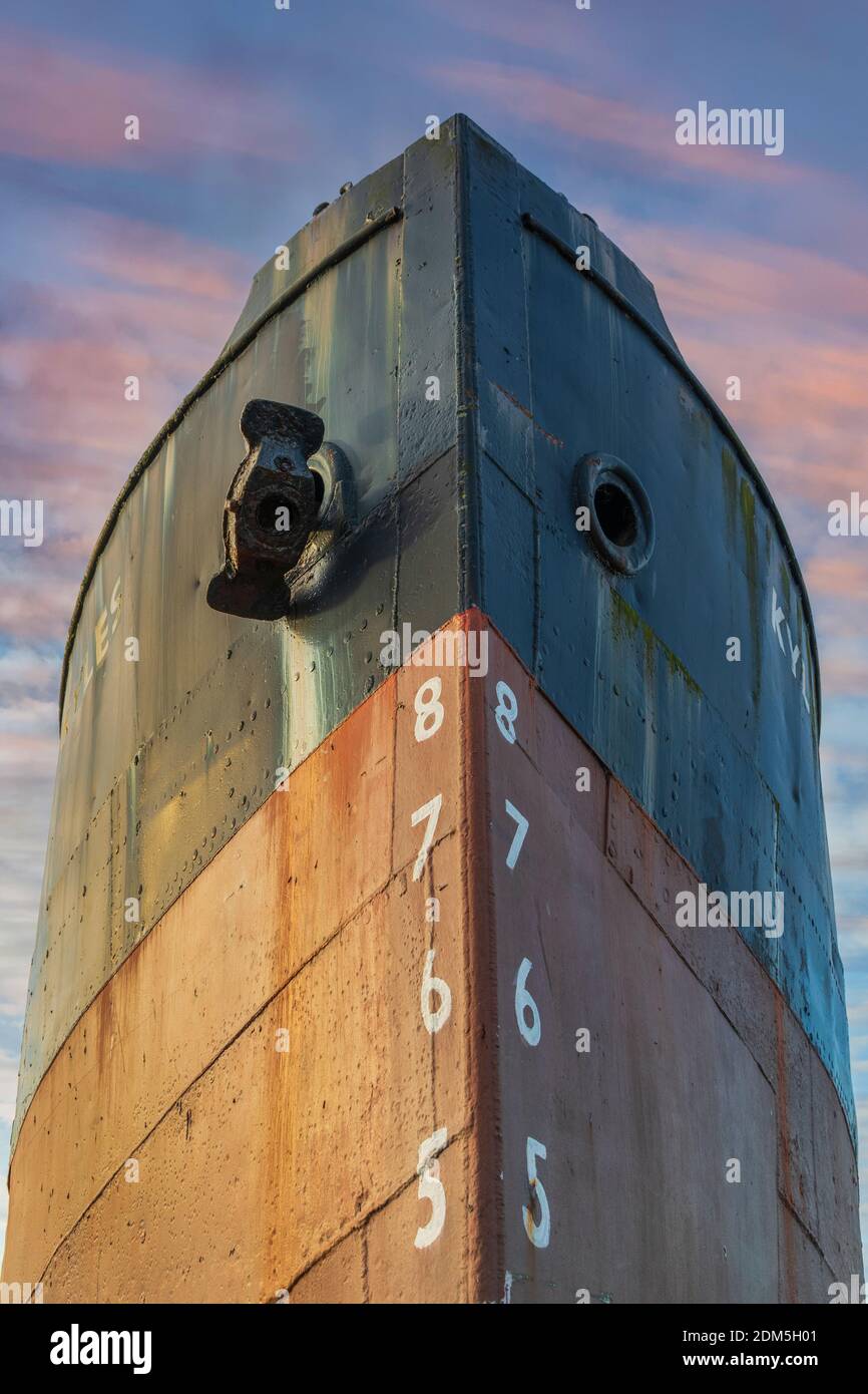 metal hull of the MV Kyle, a Clyde coaster cargo ship built in 1872 and ...