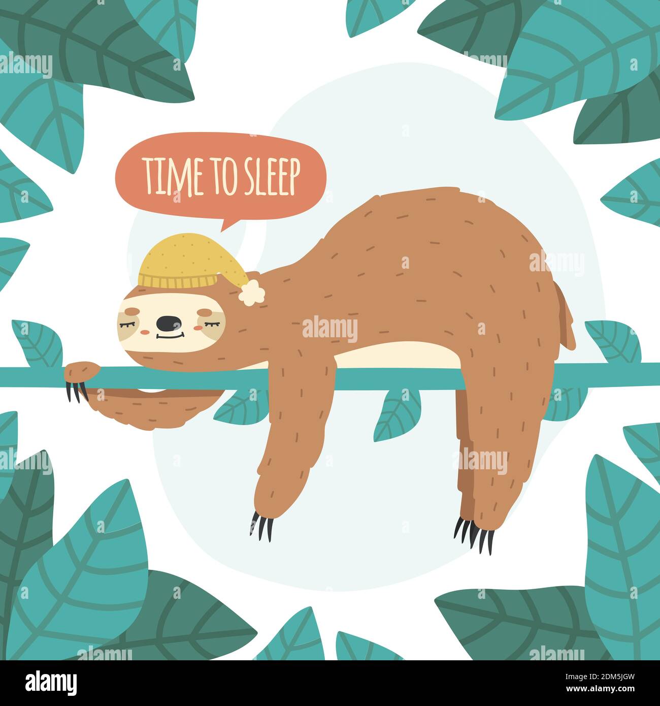 Cute sleeping sloth. Lazy sloth hanging on tree, funny rainforest ...