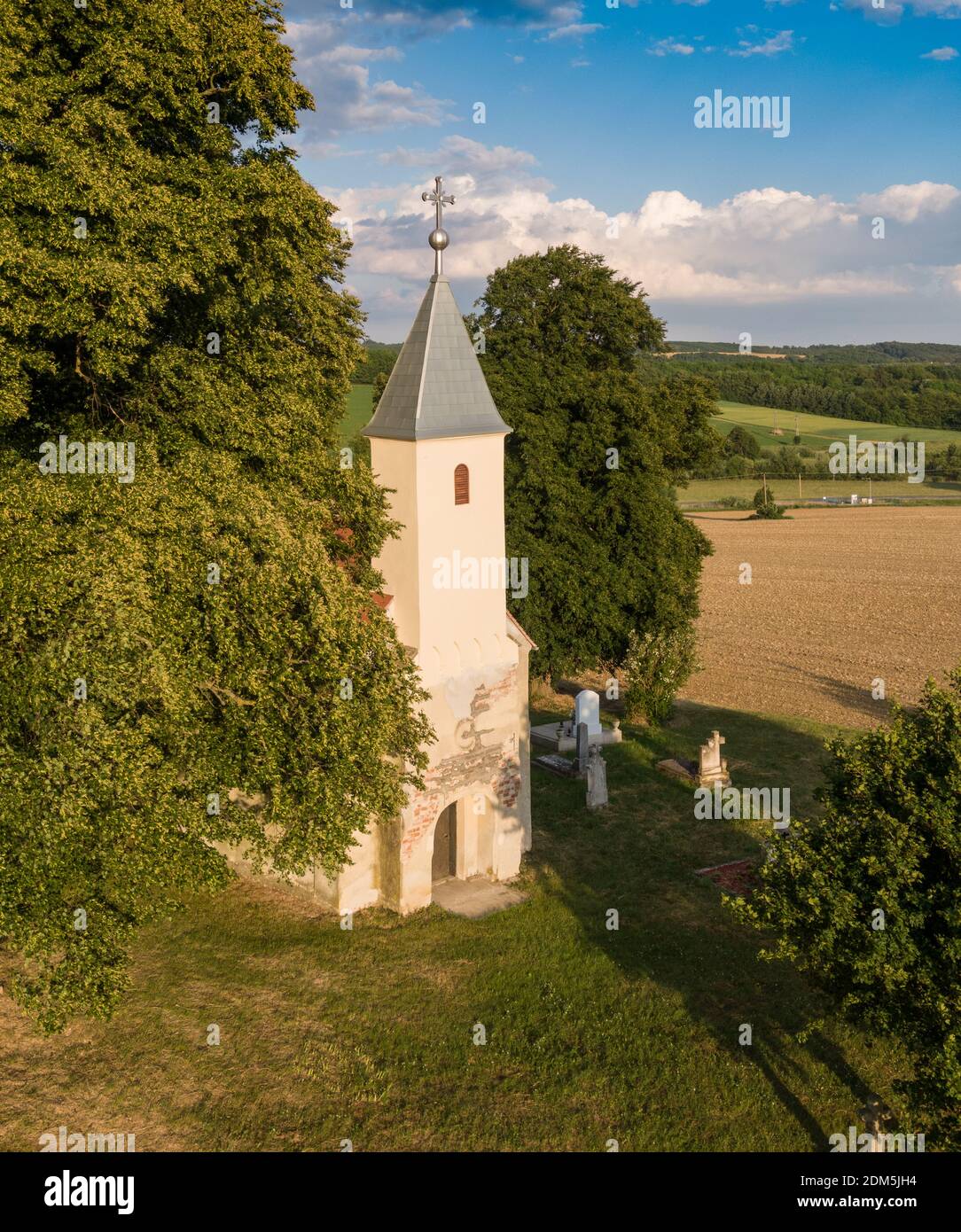 Aerial photo of Beautiful old small christian chapel Stock Photo - Alamy