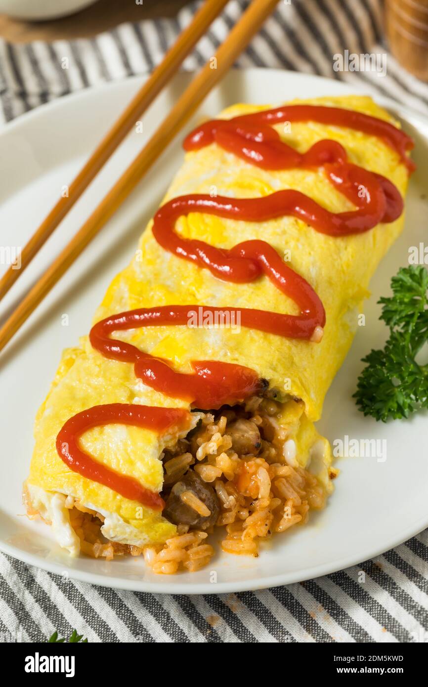 Homemade Japanese Omurice Rice Omelet with Ketchup Stock Photo - Alamy