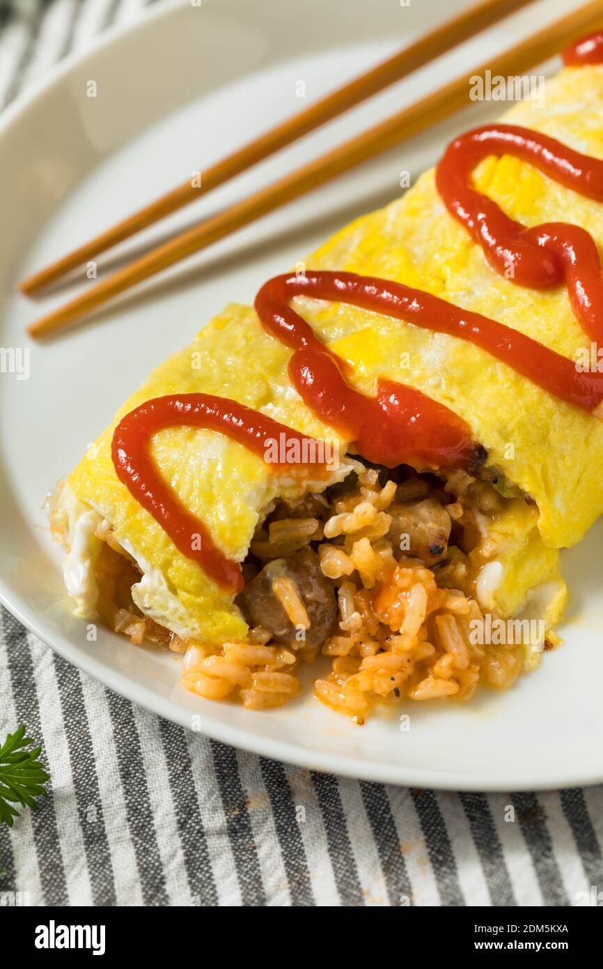 Homemade Japanese Omurice Rice Omelet with Ketchup Stock Photo - Alamy