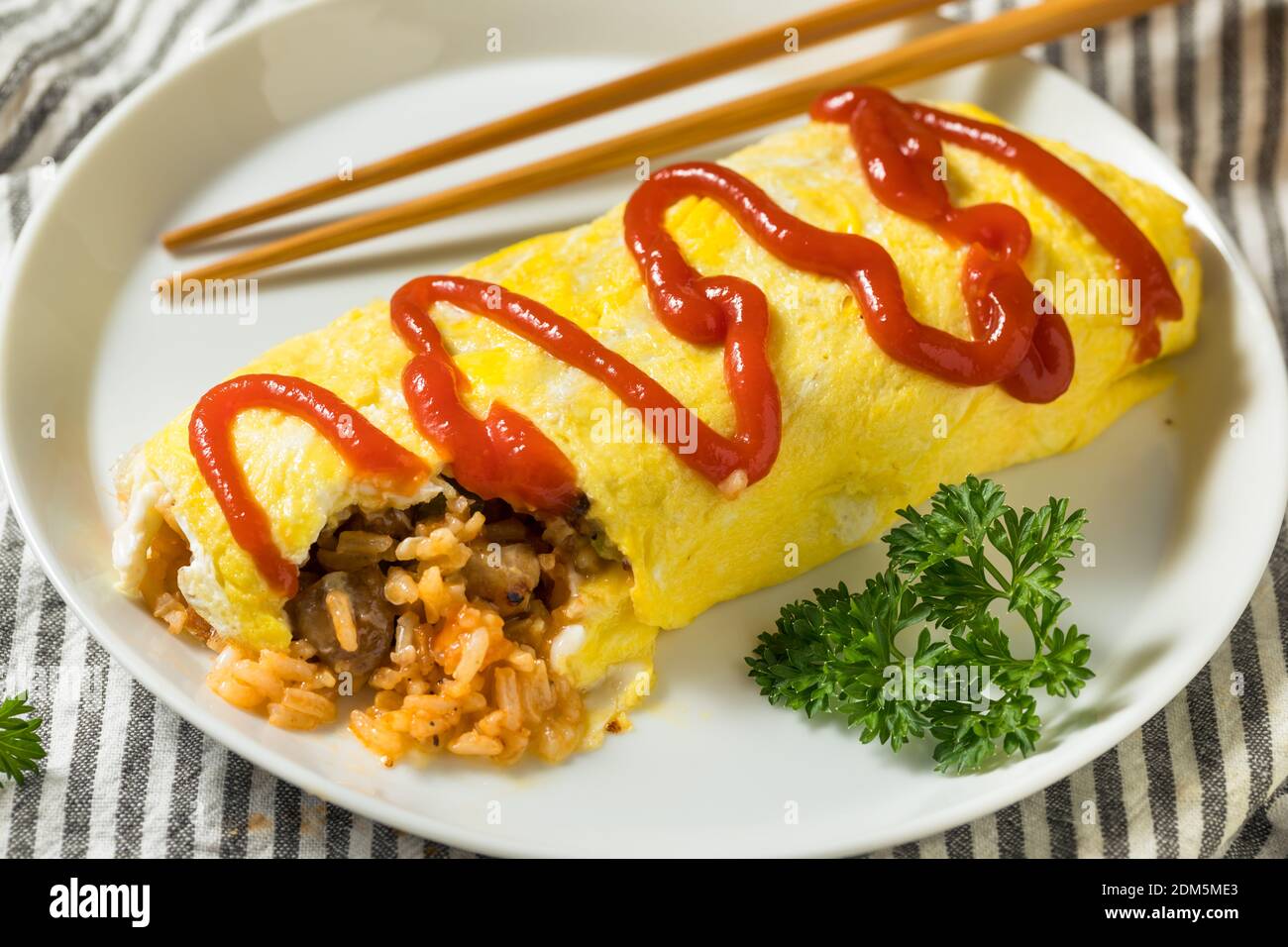 Homemade Japanese Omurice Rice Omelet with Ketchup Stock Photo - Alamy