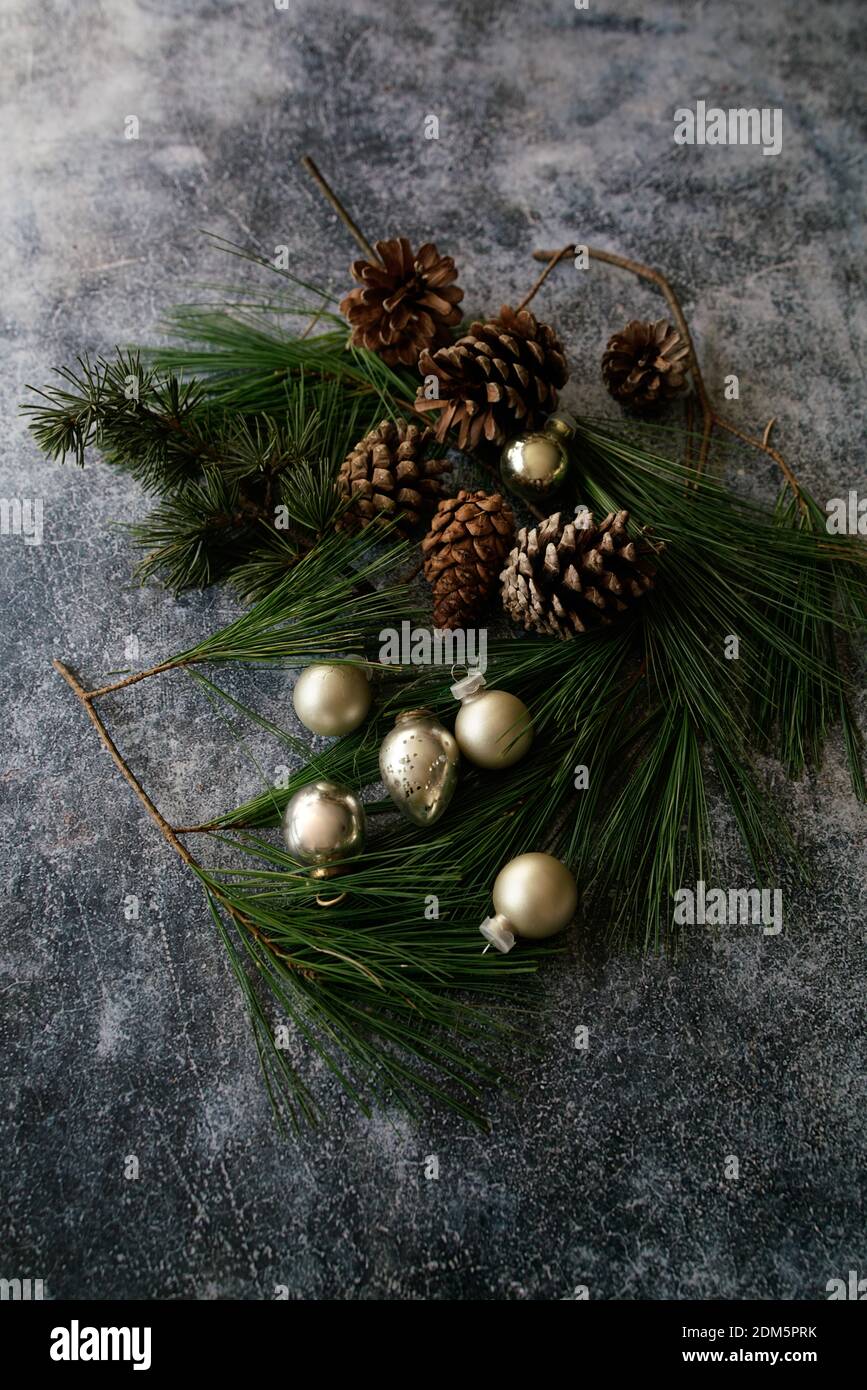 Christmas arrangement of objects and decorations Stock Photo - Alamy