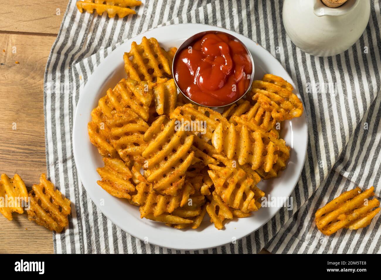 Homemade Greasy Waffle French Fries with Ketchup Stock Photo - Alamy