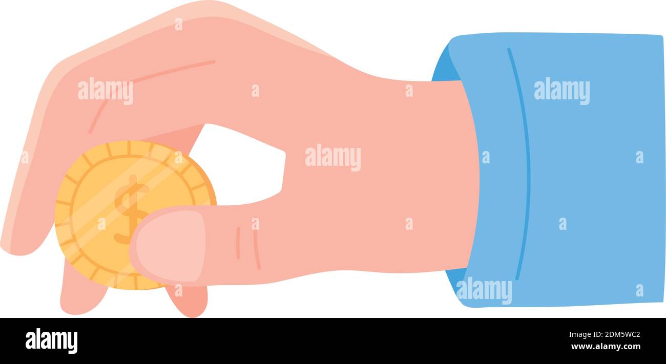hand giving a money coin cartoon design white background vector ...