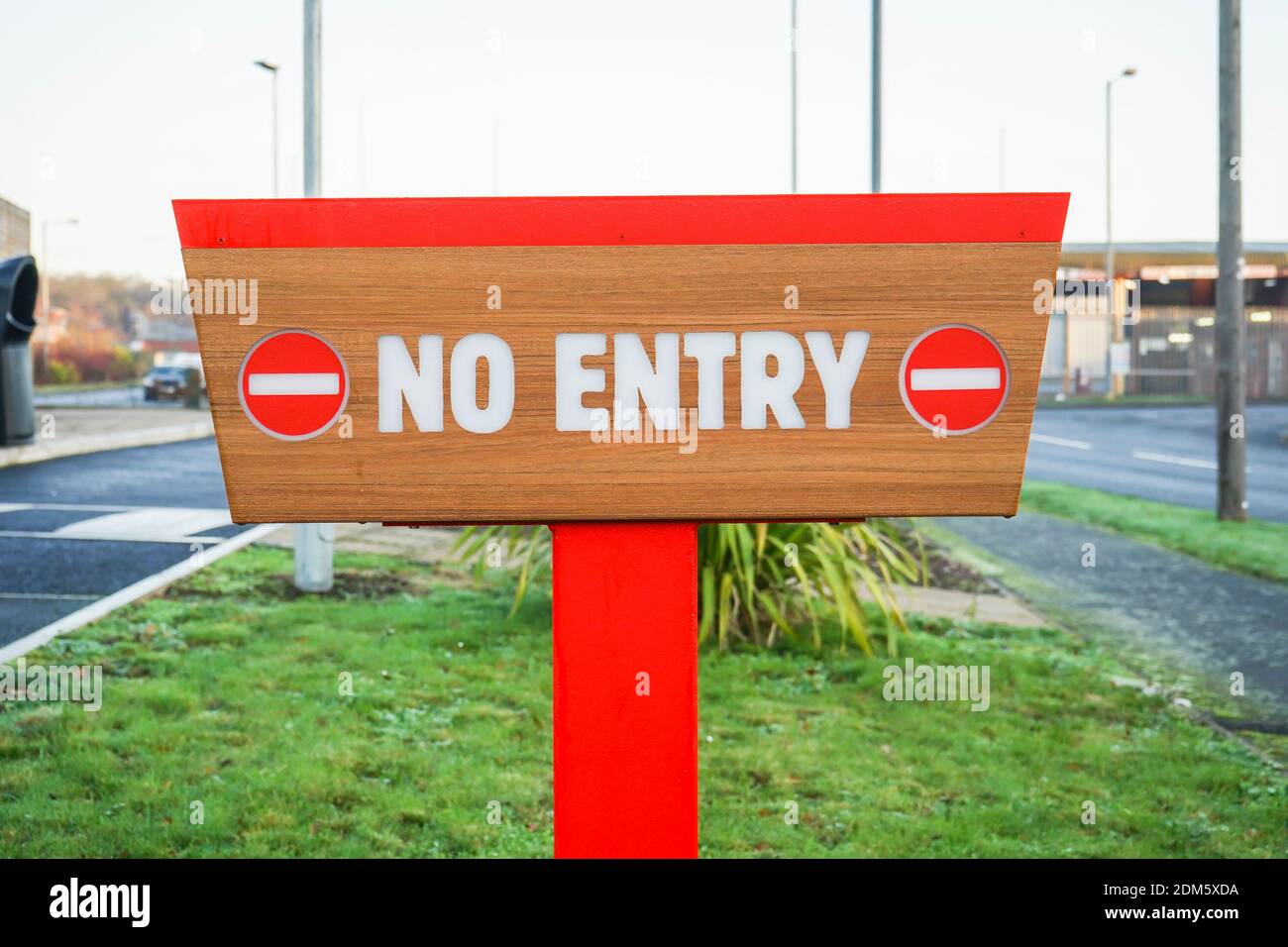 No Entry sign outdoors at a UK fast food drive thru restaurant Stock ...