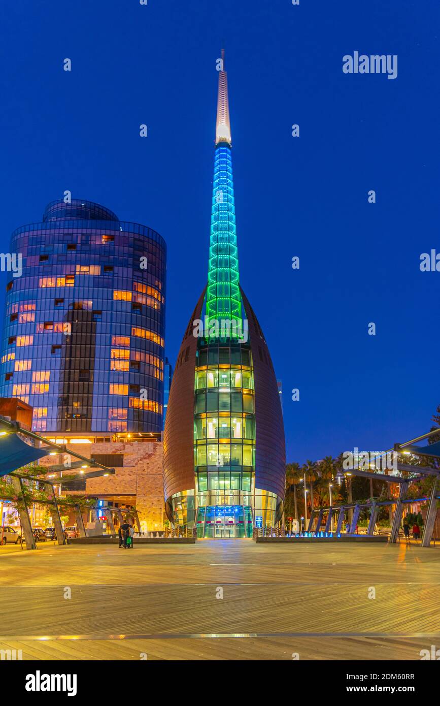 Night view of the bell tower in Perth, Australia Stock Photo - Alamy
