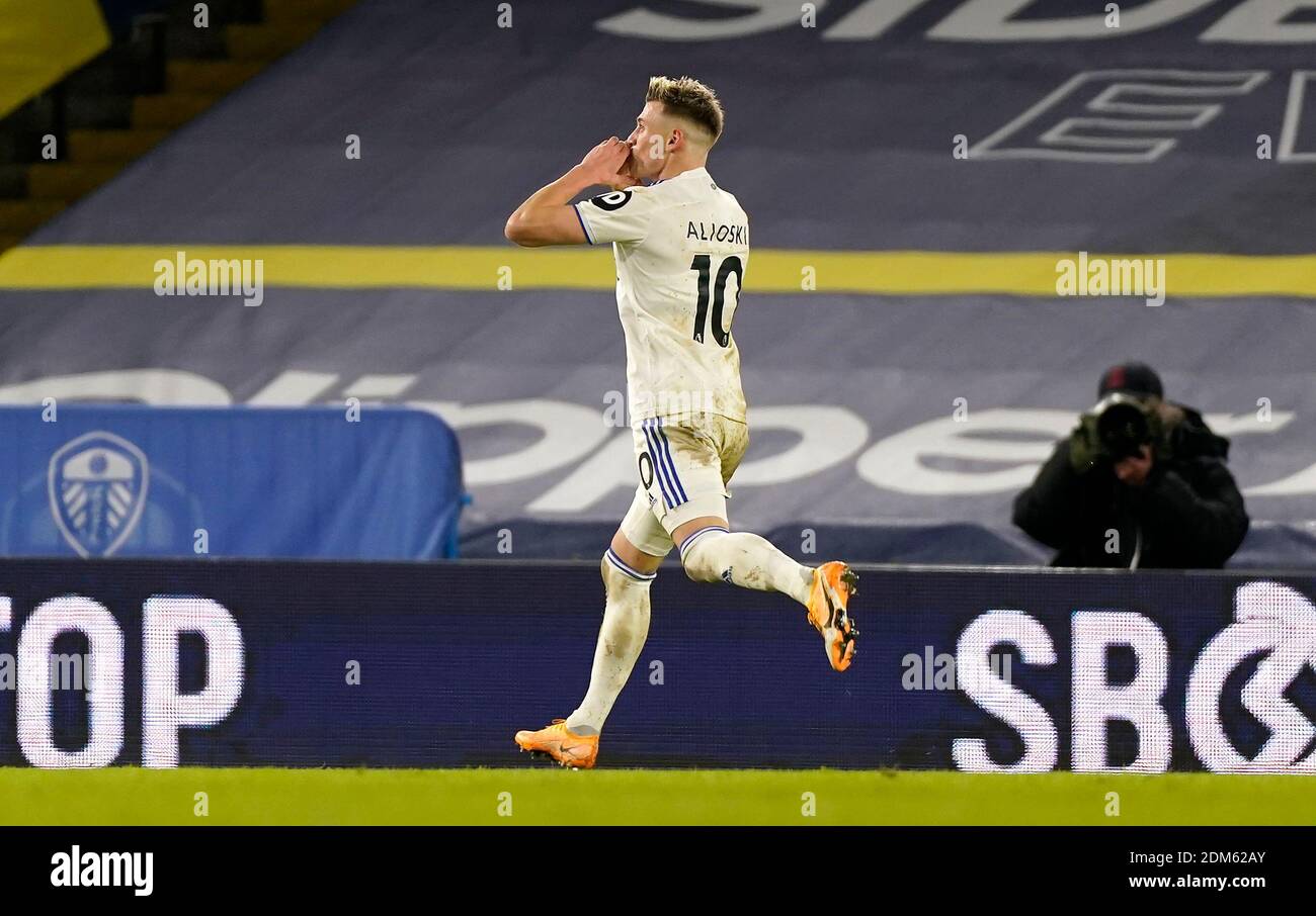 Leeds United's Ezgjan Alioski celebrates scoring his side's fourth goal ...