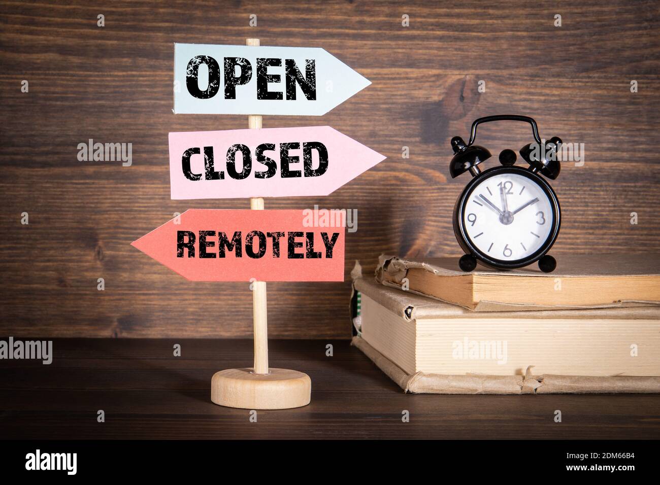 Open, Closed and Remotely concept. Business plan during a pandemic ...