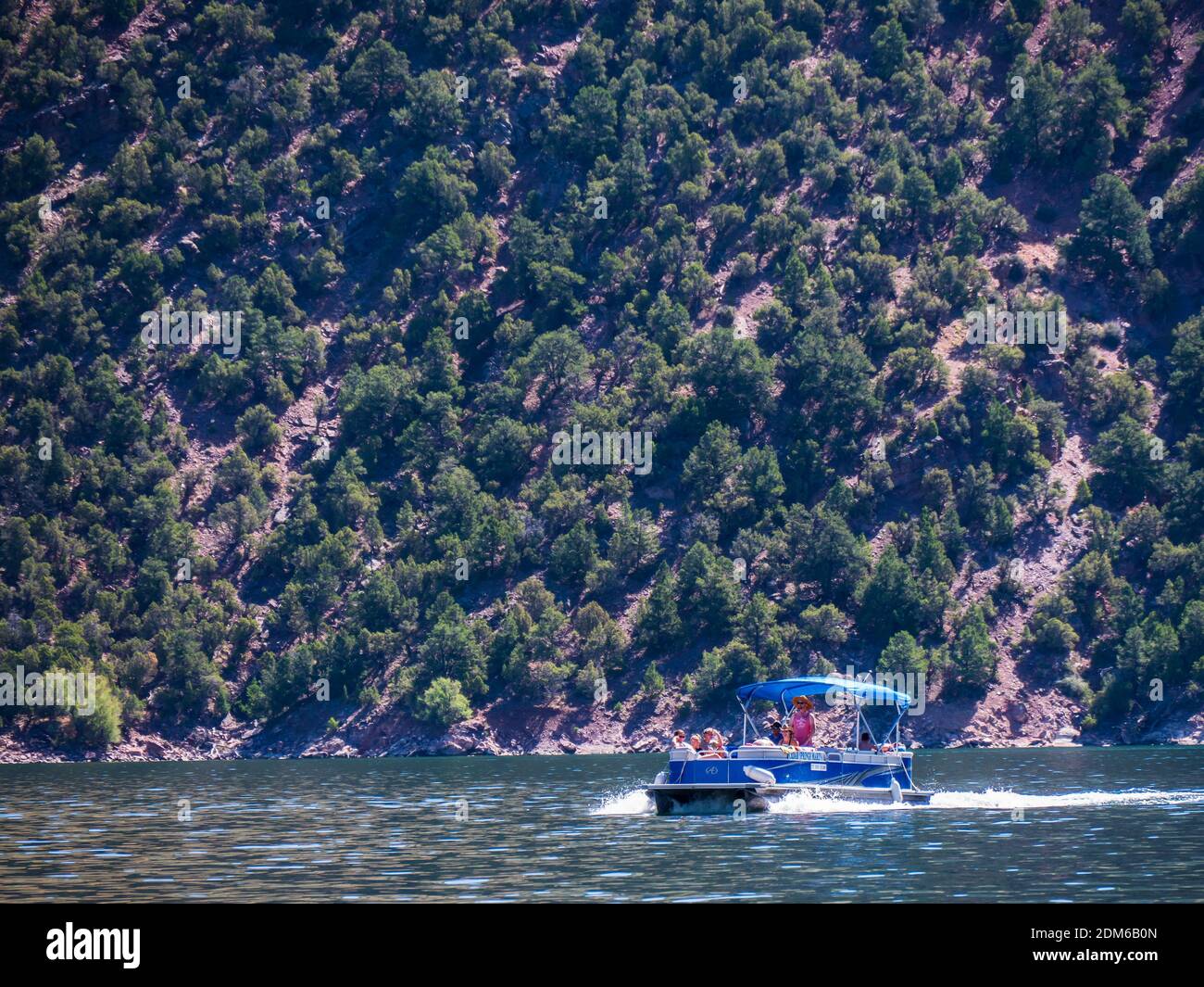 Pontoon boat, Flaming Gorge Reservoir, Flaming Gorge National ...