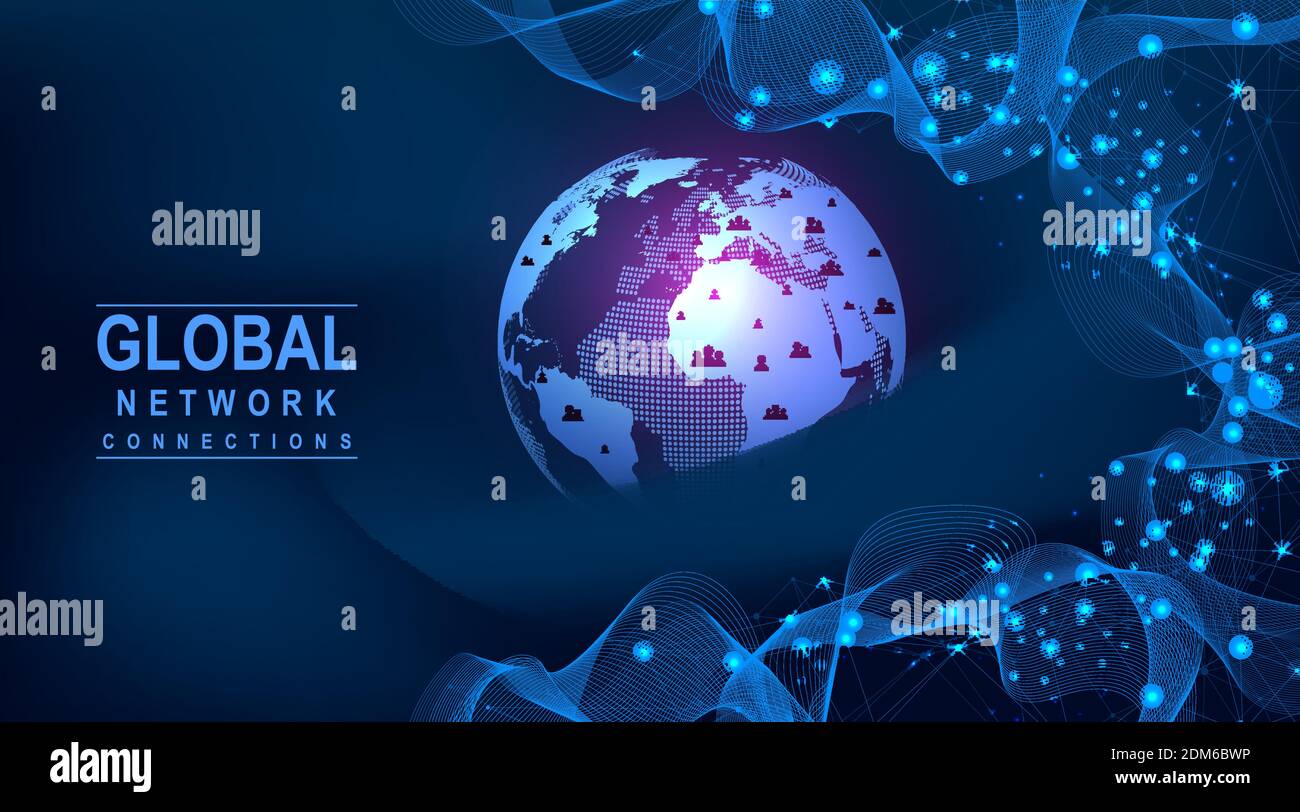Global network connection concept. Big data visualization. Social network communication in the ...