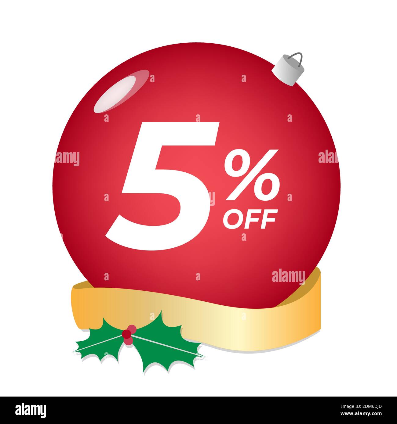 5 percent off. Five percent discount. Christmas sale banner. Red bubble ...
