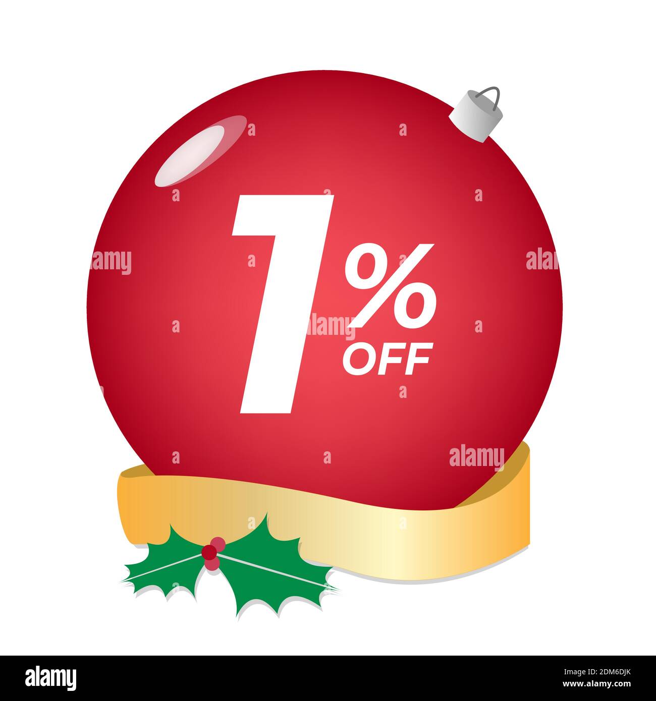 1 percent off. One percent discount. Christmas sale banner. Red bubble ...
