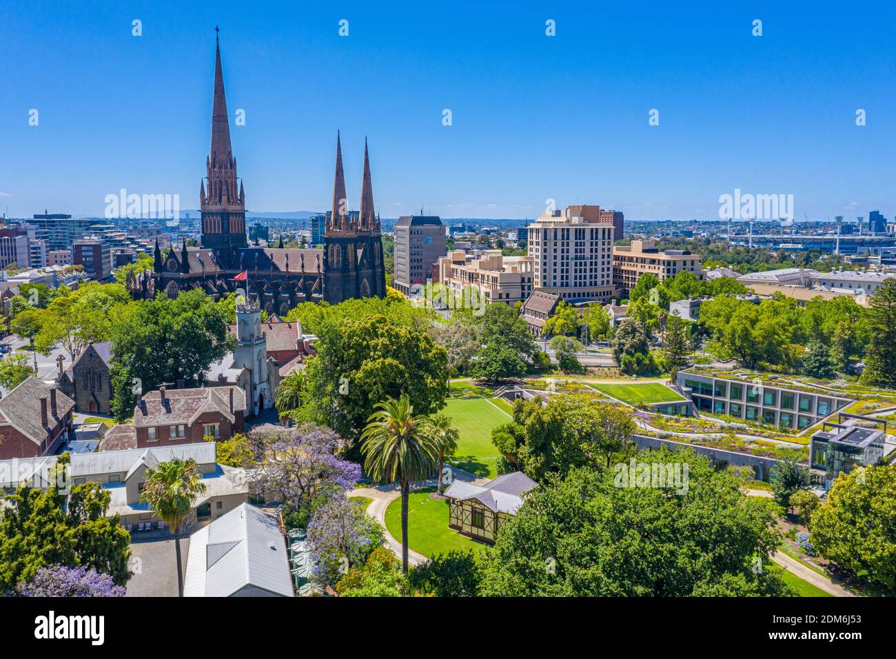 Saint Patrick cathedral viewed behind parliament gardens in Melbourne ...