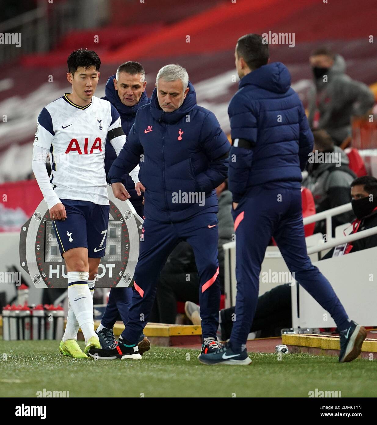 Tottenham Hotspur's Son Heung-min with manager Jose Mourinho during the Premier League match at ...