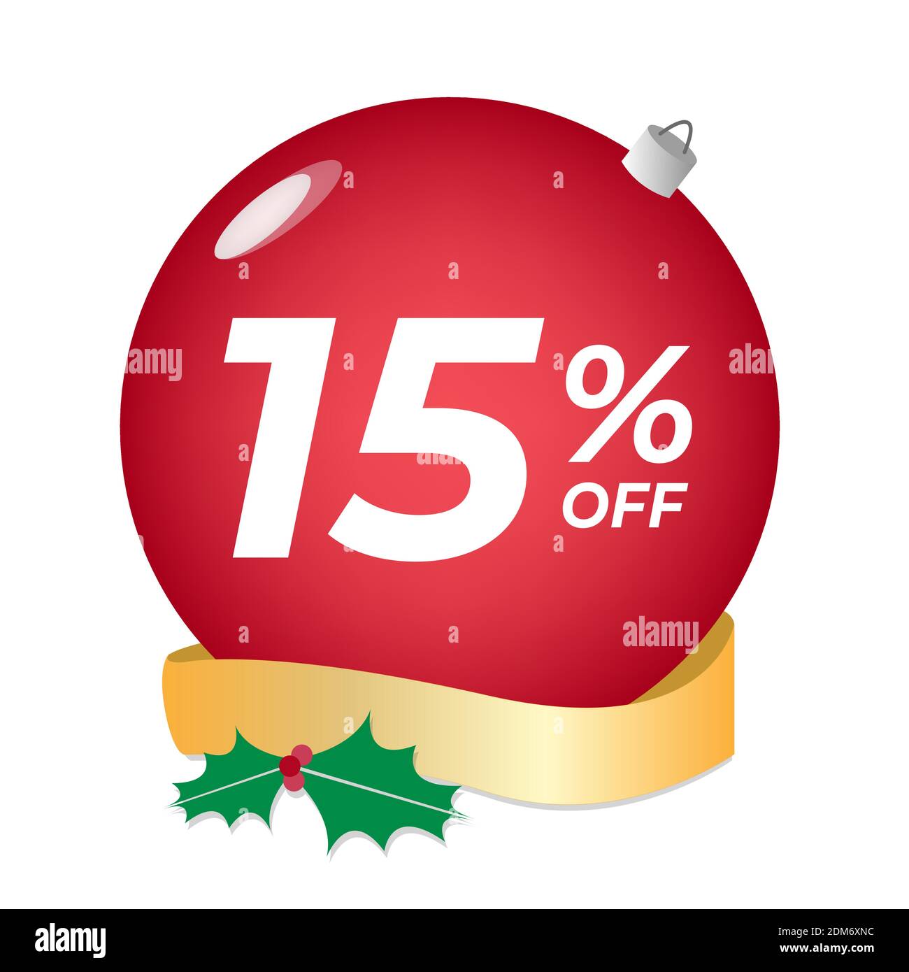15 percent off. Fifteen percent discount. Christmas sale banner. Red ...