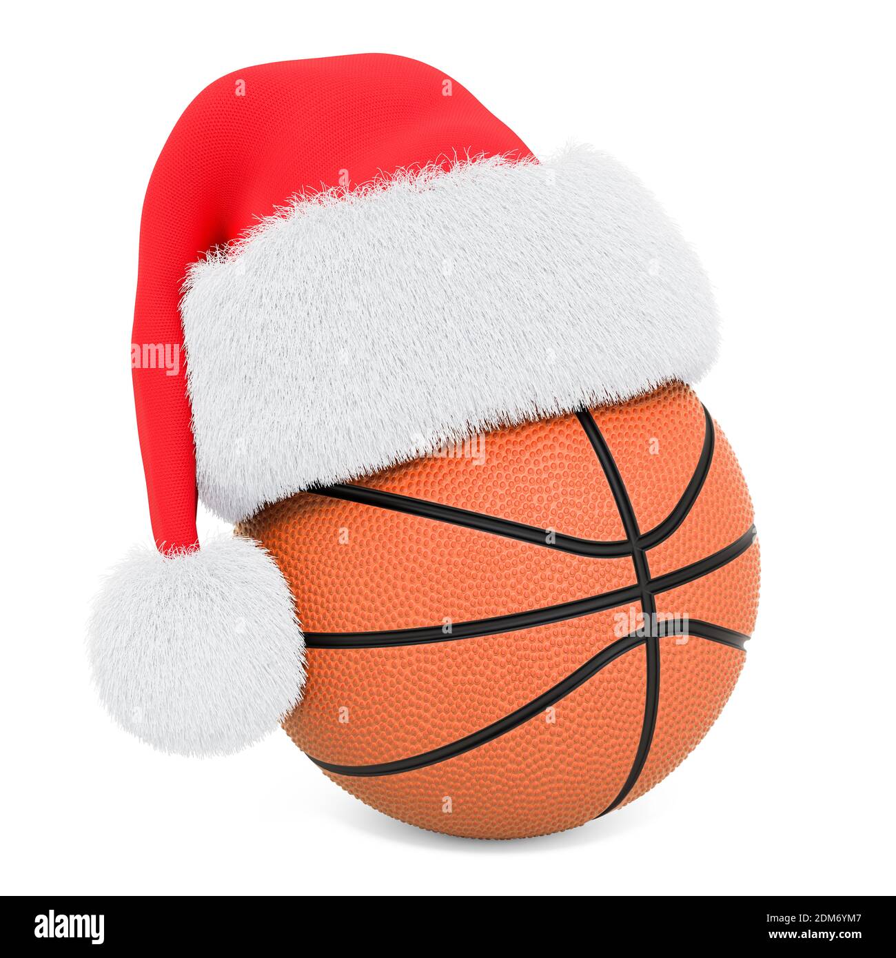 Basketball ball with Santa Claus red Christmas hat. 3D rendering ...