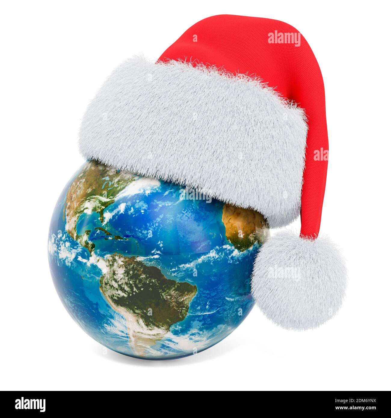Earth Globe with Santa Claus red Christmas hat, 3D rendering isolated ...