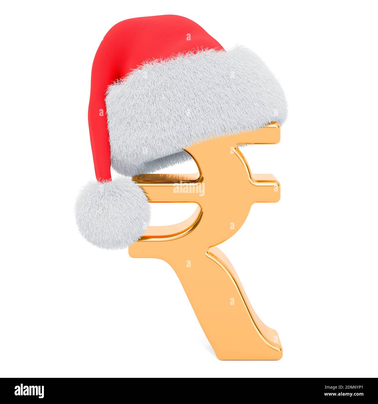Rupee symbol with Santa Claus red Christmas hat. 3D rendering isolated ...
