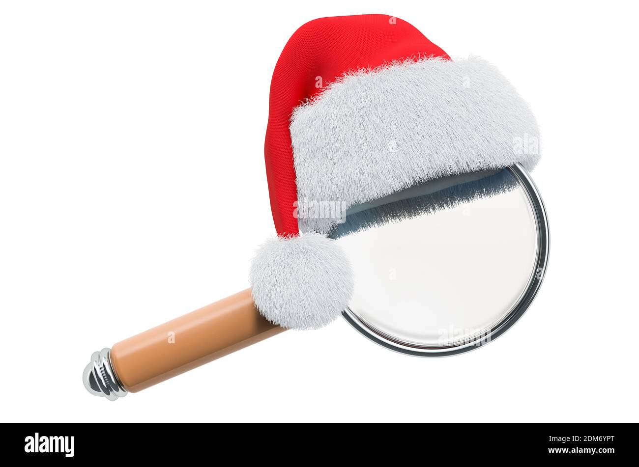 Magnifying glass with Santa Claus red Christmas hat. Gift search ...