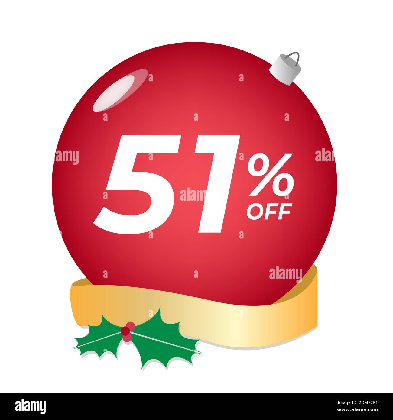 51 percent off. Fifty-one percent discount. Christmas sale banner. Red ...