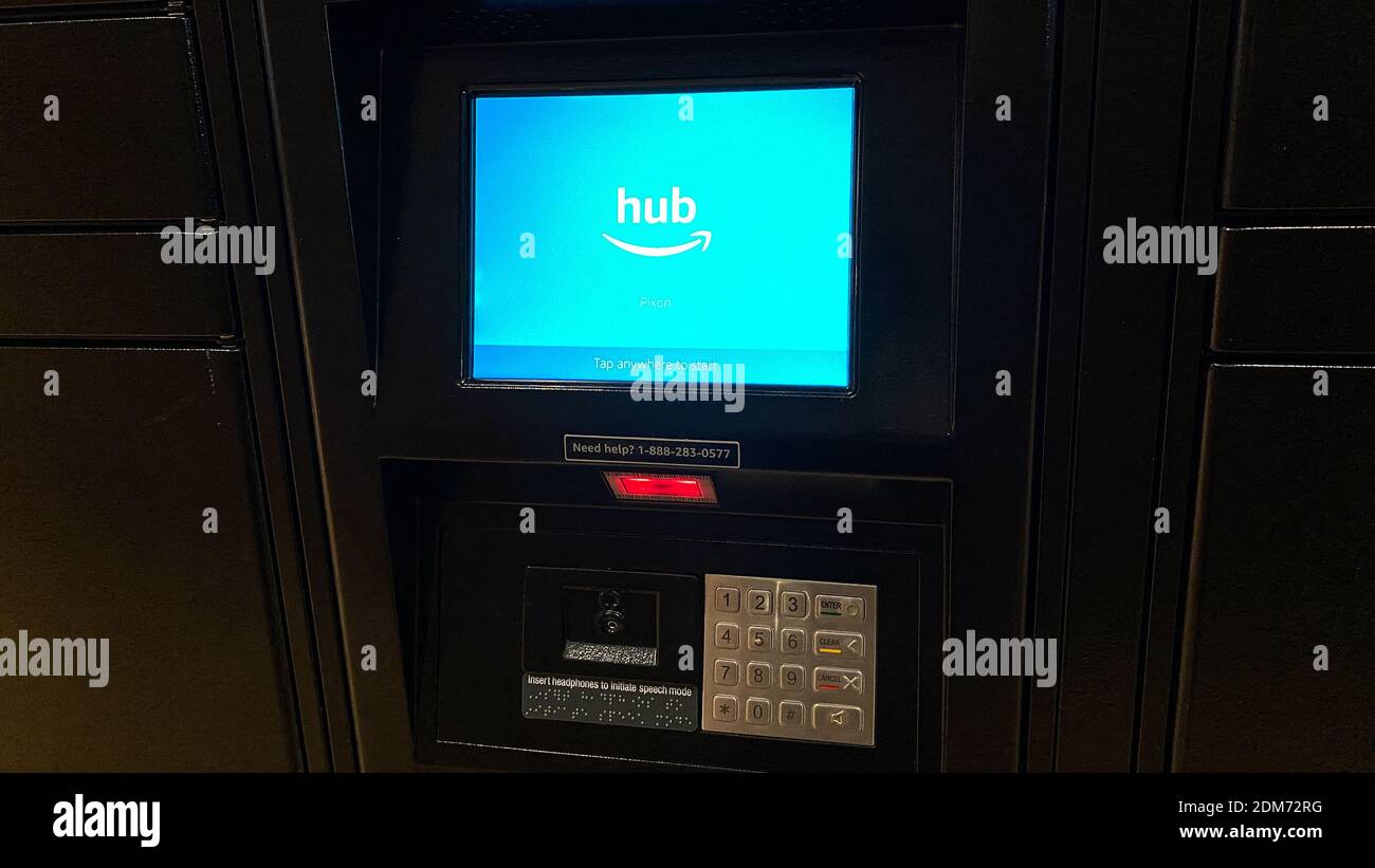 Orlando, FL USA - July 6, 2020: An Amazon hub locker in an apartment ...