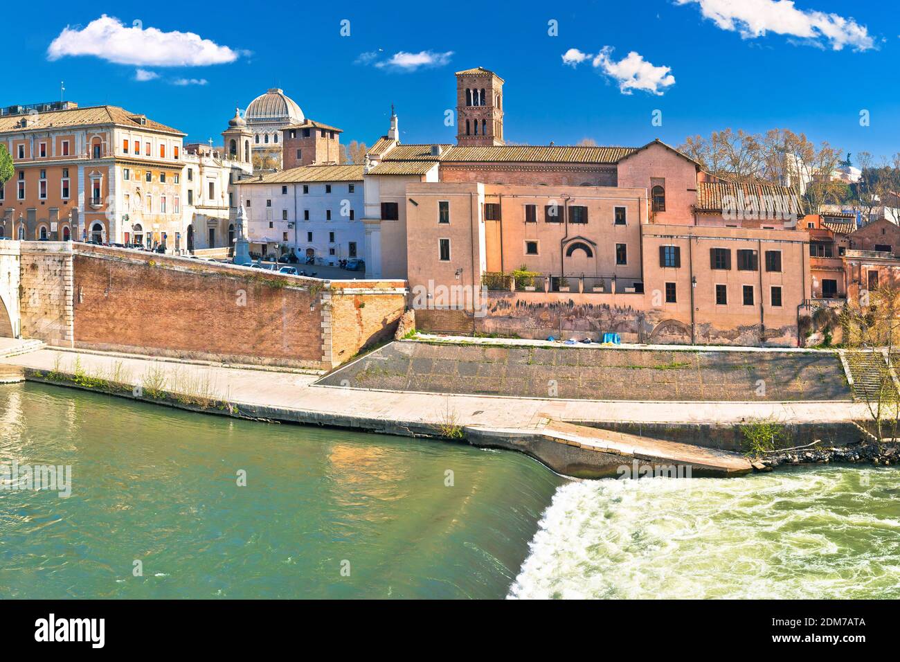Eternal city of Rome. Tiber river island in Rome waterfront view ...