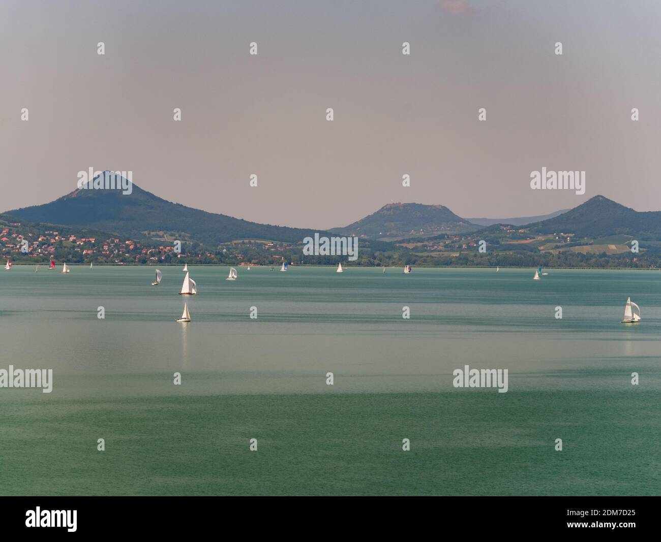 Aerial photo with sailing boats on Lake Balaton wit Badacsony Stock ...