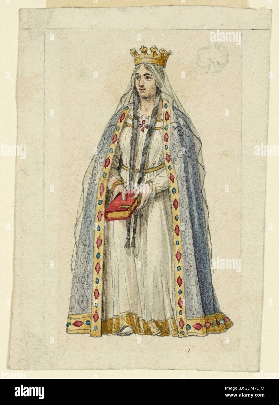 Design for a Playing Card: Queen of Spades, Graphite, brush and ...