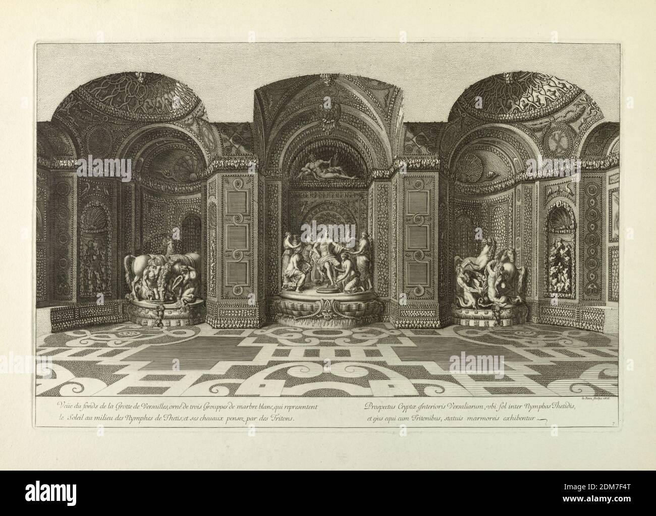 Engraving: Versailles, Grotto, Interior., Black ink on rolled paper ...
